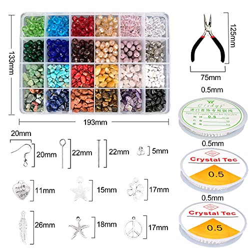 Crystal Beads for Jewelry Making Kit Briolette Glass and Gemstone Beads Assortment Wire Ring Making Kit with Crystals Jewelry Making Supplies for Necklace Earring Bracelet Beads Kits for Adults