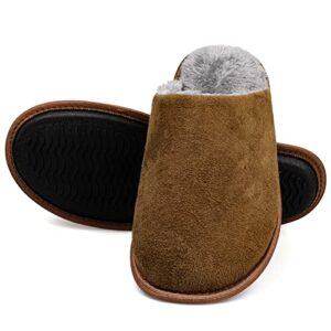 riemot Men's Women's Furry Warm Slippers, Memory Foam Slippers Comfortable Closed Toe House Slippers Shoes Anti slip Sandals Lightweight Winter Indooor Slippers Brown EU 44-45