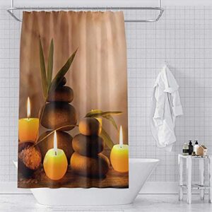 renaiss 71x71 inch spa zen shower curtain basalt stones candle bamboo leaves vintage bath curtain meditation relaxing bathroom cloth fabric bathroom decor set with hooks waterproof