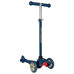 retrospec chipmunk kick 3 wheel scooter for kids, toddlers, girls & boys - padded handlebars, pu wheels, & extra wide non-slip deck - children 5 years & up - navy