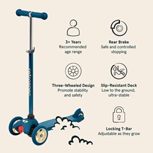 Retrospec Chipmunk Kick 3 Wheel Scooter for Kids, Toddlers, Girls & Boys - Padded Handlebars, PU Wheels, & Extra Wide Non-Slip Deck - Children 5 Years & Up - Navy