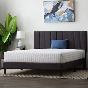 Lucid California King Bedframe with Vertical Channeled Headboard — Upholstered Platform Bed — Easy Assembly — California King Size — No Box Spring Needed — Charcoal Color