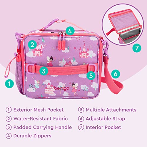 Bentgo® Kids Lunch Bag - Durable, Double Insulated, Water-Resistant Fabric, Interior & Exterior Zippered Pockets, Water Bottle Holder - Ideal for Children 3+ (Fairies)