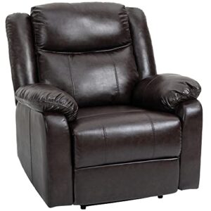 homcom pu leather manual recliner with thick padded upholstered cushion and retractable footrest, brown