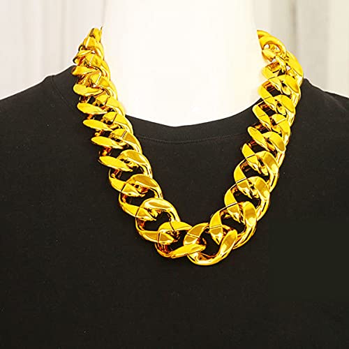 Riuziyi 2 Pack Big Chunky Plastic Hip Hop Chain for Men, Fake Gold Turnover Chain Silver Chain 90s Necklace Costume Accessory (Gold, 32in&36in)