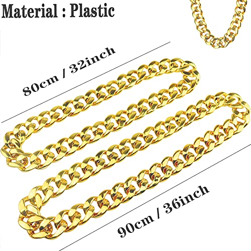 Riuziyi 2 Pack Big Chunky Plastic Hip Hop Chain for Men, Fake Gold Turnover Chain Silver Chain 90s Necklace Costume Accessory (Gold, 32in&36in)