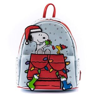 loungefly peanuts gift giving snoopy and woodstock womens double strap shoulder bag purse