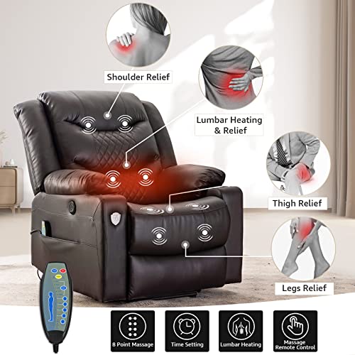 EVER ADVANCED Power Lift Chairs Recliners for Elderly, Electric Recliners Chair with Heat Vibration Massage, Remote Control,USB Port, 2 Cup Holder & Side Pocket for Home, Office (Brown)