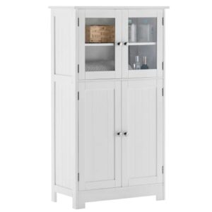 mellcom bathroom storage cabinet, floor cabinet cupboard, wood linen cabinet with doors and adjustable shelf,wood freestanding cupboard for living room, entryway, kitchen, ivory