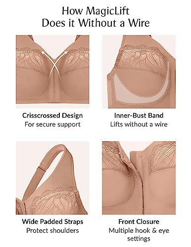 Glamorise Full Figure Plus Size MagicLift Natural Shape Front-Closure Bra Wirefree #1210