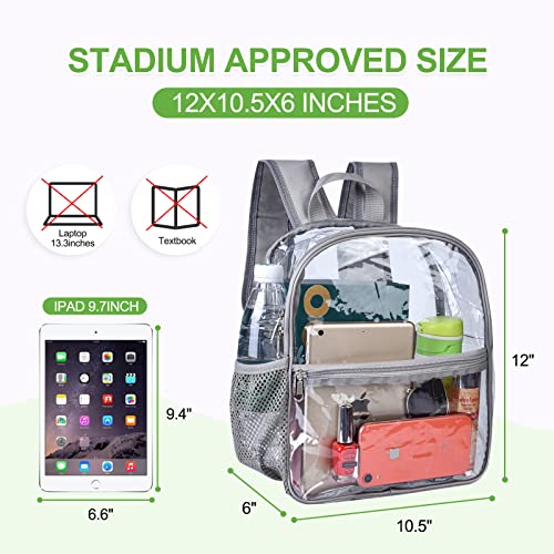 USPECLARE Clear Backpack Stadium Approved 12×6×12, Water proof Clear Bag for Concert Work Sport Event (Grey)