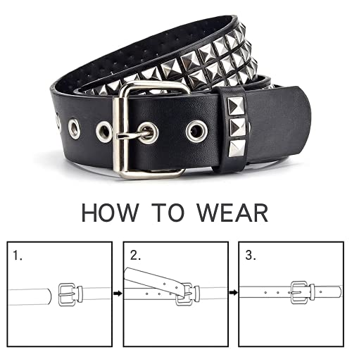 FOCAST Black Studded Belt Punk Rock Rivet Belt Grommet Threads Belt with Bright Metal Pyramid for Women Men (Black)