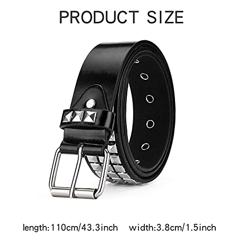 FOCAST Black Studded Belt Punk Rock Rivet Belt Grommet Threads Belt with Bright Metal Pyramid for Women Men (Black)