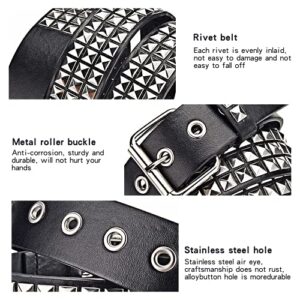 FOCAST Black Studded Belt Punk Rock Rivet Belt Grommet Threads Belt with Bright Metal Pyramid for Women Men (Black)