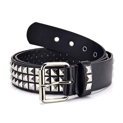 FOCAST Black Studded Belt Punk Rock Rivet Belt Grommet Threads Belt with Bright Metal Pyramid for Women Men (Black)