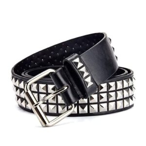 FOCAST Black Studded Belt Punk Rock Rivet Belt Grommet Threads Belt with Bright Metal Pyramid for Women Men (Black)