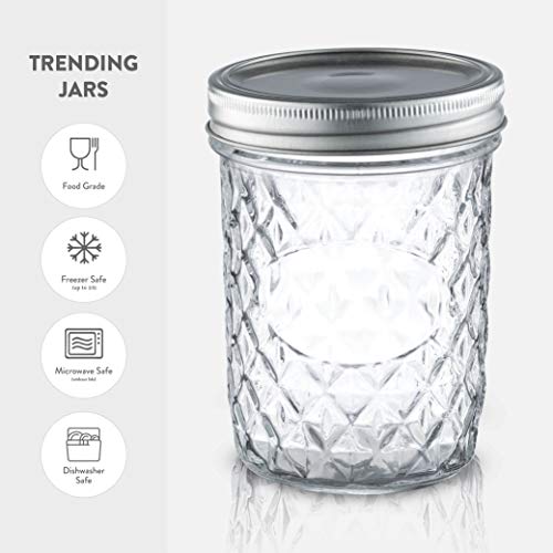 Paksh Novelty Mason Jars 16 oz - 6-Pack Quilted Wide Mouth Glass Jars with Lid & Seal Bands - Airtight Container for Pickling, Canning, Candles, Home Decor, Overnight Oats, Fruit Preserves