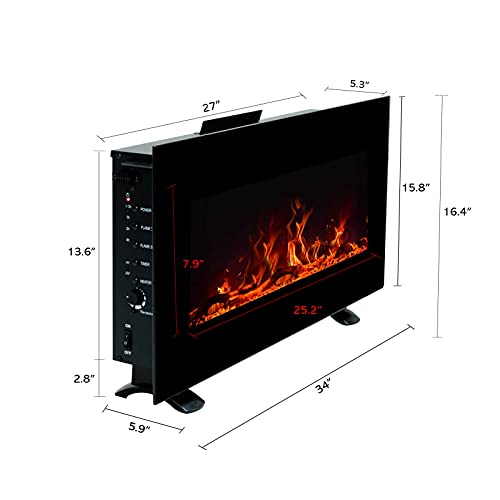 C-Hopetree 34 Inch Wide Electric Fireplace, Wall Mounted or Freestanding Portable Room Heater with Remote and Thermostat