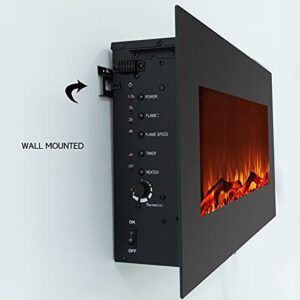 C-Hopetree 34 Inch Wide Electric Fireplace, Wall Mounted or Freestanding Portable Room Heater with Remote and Thermostat