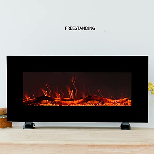 C-Hopetree 34 Inch Wide Electric Fireplace, Wall Mounted or Freestanding Portable Room Heater with Remote and Thermostat