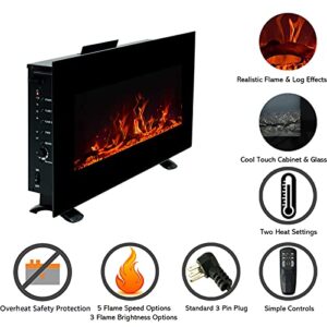 C-Hopetree 34 Inch Wide Electric Fireplace, Wall Mounted or Freestanding Portable Room Heater with Remote and Thermostat