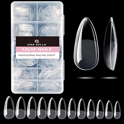 UNA GELLA Almond Fake Nails 504pcs Almond Press on Nails Pre-shape Almond Nails Tips for Full Cover Acrylic Almond Nails French False Nails For Nail Extension Nail Art, Home DIY Nail Salon 10 Sizes False Jelly Tips