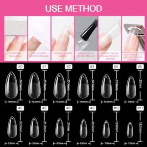 UNA GELLA Almond Fake Nails 504pcs Almond Press on Nails Pre-shape Almond Nails Tips for Full Cover Acrylic Almond Nails French False Nails For Nail Extension Nail Art, Home DIY Nail Salon 10 Sizes False Jelly Tips