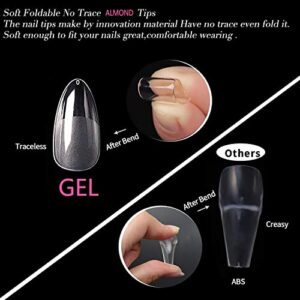 UNA GELLA Almond Fake Nails 504pcs Almond Press on Nails Pre-shape Almond Nails Tips for Full Cover Acrylic Almond Nails French False Nails For Nail Extension Nail Art, Home DIY Nail Salon 10 Sizes False Jelly Tips