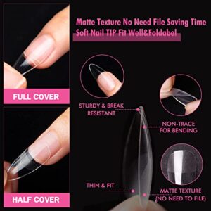 UNA GELLA Almond Fake Nails 504pcs Almond Press on Nails Pre-shape Almond Nails Tips for Full Cover Acrylic Almond Nails French False Nails For Nail Extension Nail Art, Home DIY Nail Salon 10 Sizes False Jelly Tips