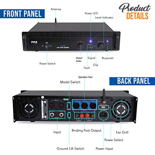 Pyle Professional Audio Bluetooth Power Amplifier - 2-Channel Rack Mount Bridgeable, LED Indicators, Shockproof Binding Posts, Cooling Fans 1000 Watt  - Pyle Pro PTA1000.5