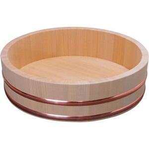 tikusan wooden hangiri sushi rice mixing tub copper band made in japan made of sawara cypress sushi rice bowl sushi oke (10.6" (27cm))