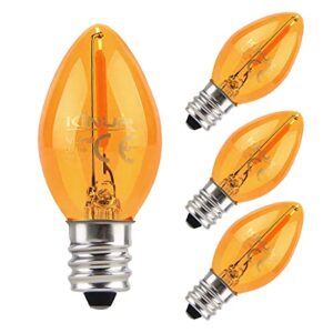 kinur led night light bulbs, c7 led bulbs e12 candelabra base amber 2200k, 1 watt equivalent 10w incandescent bulb, salt lamp and window candles & chandeliers replacement bulb 4 pack (4, amber)