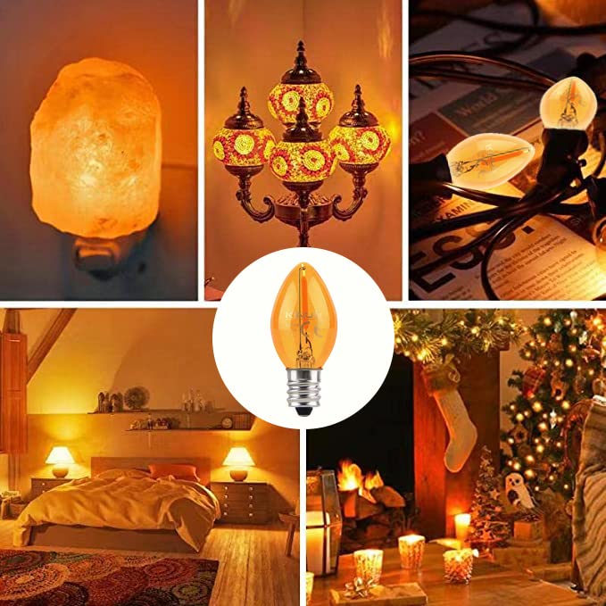 KINUR LED Night Light Bulbs, C7 LED Bulbs E12 Candelabra Base Amber 2200K, 1 Watt Equivalent 10W Incandescent Bulb, Salt Lamp and Window Candles & Chandeliers Replacement Bulb 4 Pack (4, Amber)