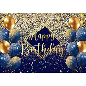 negeek 7x5ft polyester fabric royal blue and gold glitter backdrop balloons photography background for prince prom birthday party decoration cake table decor portrait photo banner photo booth