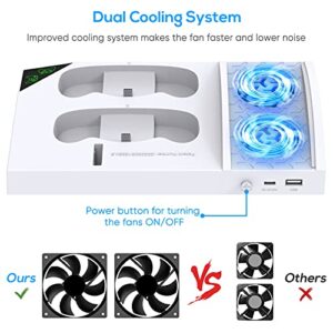 Cooling Fan with Charging Stand for Xbox Series S Console and Controller, Dual Charger Dock Accessories with 2 x 1400mAh Rechargeable Battery and Cover, Headphone Mount for Xbox Series S