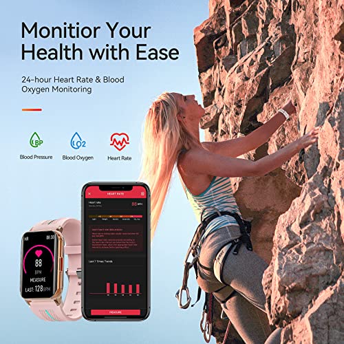 Smart Watch for Android iOS Phones,1.57 inch Full Touch Screen Fitness Tracker with Heart Rate & Blood Oxygen Monitoring IP68 Waterproof Smart Watches for Men Women (Pink)