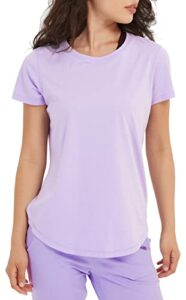 lulucheri women's workout t-shirt short sleeve lightweight crew neck shirts yoga running exercise athletic tee top (medium, spring lilac)