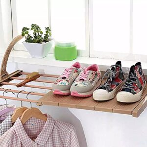 hanghover clothes drying rack for outdoor or indoor use - folding & retractable laundry hanger, dryer for hanging clothing or shoes - ideal for balcony or door mount - large (30-47"x14"), brown