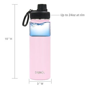 DRINCO Stainless Steel Water Bottle Spout Lid Vacuum Insulated Double Wall Water Bottle Wide Mouth (40oz 32oz 22oz 18oz 14oz) Leak Proof Keeps Cold or Hot (22 oz, 22oz Flamingo Pink)