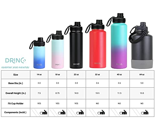 DRINCO Stainless Steel Water Bottle Spout Lid Vacuum Insulated Double Wall Water Bottle Wide Mouth (40oz 32oz 22oz 18oz 14oz) Leak Proof Keeps Cold or Hot (22 oz, 22oz Flamingo Pink)