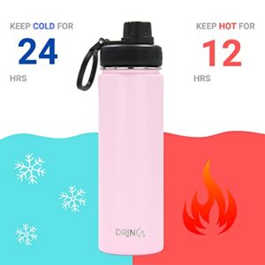 DRINCO Stainless Steel Water Bottle Spout Lid Vacuum Insulated Double Wall Water Bottle Wide Mouth (40oz 32oz 22oz 18oz 14oz) Leak Proof Keeps Cold or Hot (22 oz, 22oz Flamingo Pink)