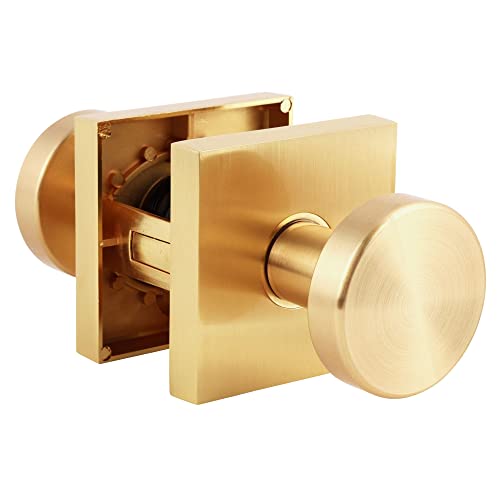 JADE + SAGE Harper Gold Door Knob - Keyless Privacy Locking Interior Door Handle, Modern Door Knob, Square Rosette, Gold Plated Interior Door Handle, Mid-Century Modern Door Knob, Gold Finish