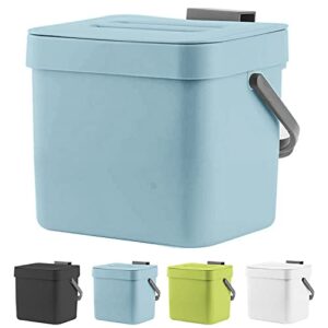 kitchen compost bin, lalastar hanging trash can with lid for kitchen cabinet door, under sink, wall mounted waste bin for bathroom, 1.8 gallon, blue