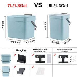 Kitchen Compost Bin, LALASTAR Hanging Trash Can with Lid for Kitchen Cabinet Door, Under Sink, Wall Mounted Waste Bin for Bathroom, 1.8 Gallon, Blue