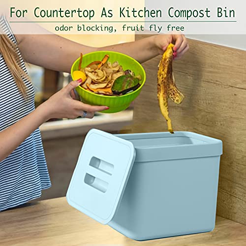 Kitchen Compost Bin, LALASTAR Hanging Trash Can with Lid for Kitchen Cabinet Door, Under Sink, Wall Mounted Waste Bin for Bathroom, 1.8 Gallon, Blue