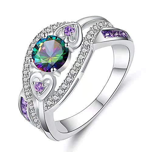 rings for women 925 ring sterling silver Colorful drop oval Zirconia Ring Eternal Promise engagement Ring (B,10)