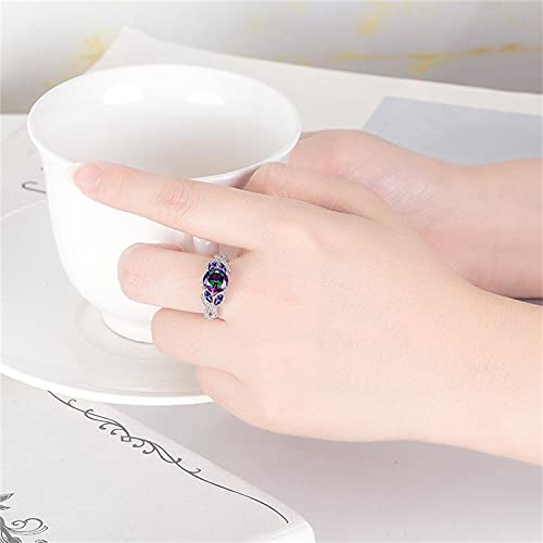 rings for women 925 ring sterling silver Colorful drop oval Zirconia Ring Eternal Promise engagement Ring (B,10)