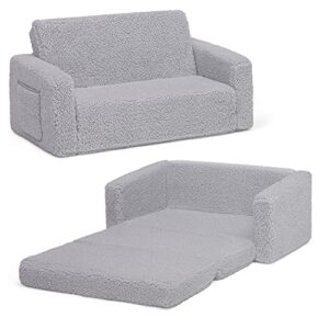 delta children cozee flip-out sherpa 2-in-1 convertible sofa to lounger for kids, grey