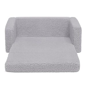 Delta Children Cozee Flip-Out Sherpa 2-in-1 Convertible Sofa to Lounger for Kids, Grey