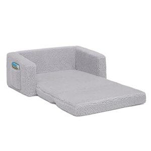 Delta Children Cozee Flip-Out Sherpa 2-in-1 Convertible Sofa to Lounger for Kids, Grey